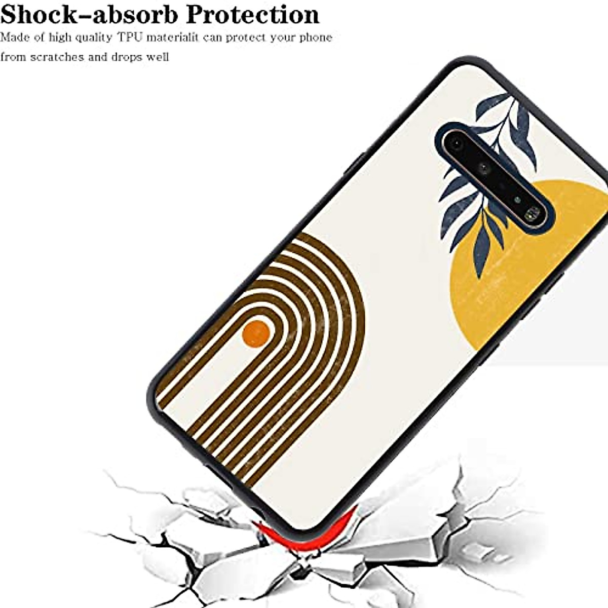 valuect lisment Compatible with LG V60 ThinQ 5G Case, Minimalist Abstract Art Aesthetic Boho Rainbow Sun Moon Leaves for LG Case Women Men, Trendy Silicone Bumper Case for LG