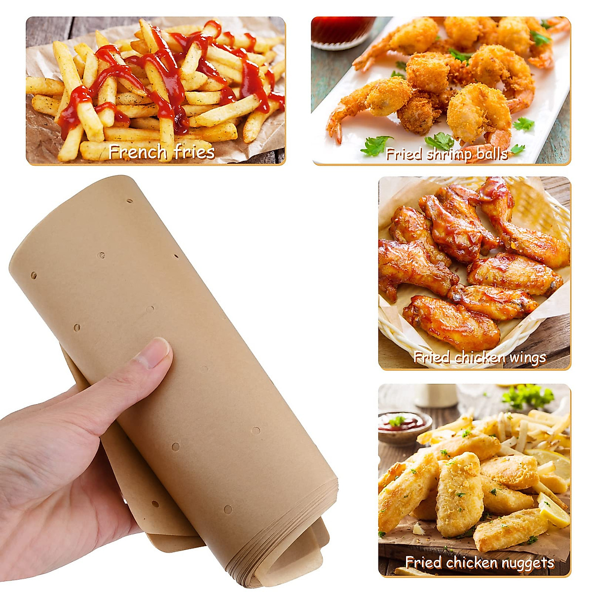 WMKGG Unbleached Air Fryer Parchment Paper, 100 PCS Perforated Disposable Air Fryer Liners for Ninja Foodi Grill 5-in-1 AG301 4qt Air Fryer
