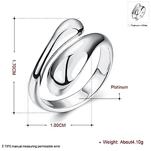 18k Platinum-Plated Minimalist Waterdrop Open Ring Thumb Wrap Finger Band Adjustable Eternity Promise Engagement Wedding Statement Rings Simple Jewelry for Women