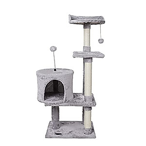 FISH&NAP US06H Cat Tree Cat Tower Cat Condo Sisal Scratching Posts with Jump Platform Cat Furniture Activity Center Play House Grey