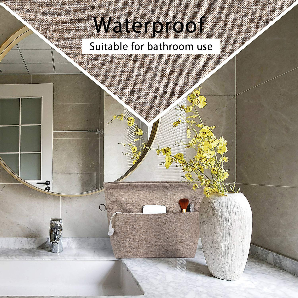 VANCORE Purse Bag Organizer Insert with 13 Pockets, Handbag and Tote Bag Inside Shaper with Zipper (Khaki, Large)