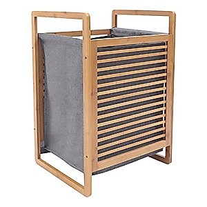 One-Section Organizer Storage Shelf with Bamboo Frame and Baskets Storage Drawers Unit,Laundry Towel Hamper Cabinet Tower One Part Compartment Sorter Basket