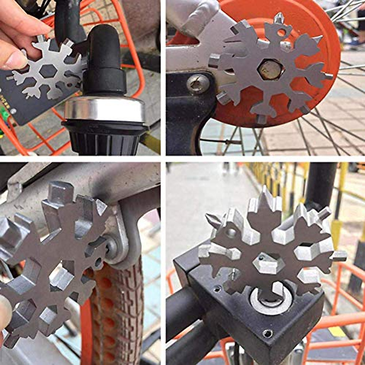 18 In 1 Incredible Multi-Tool , Stainless Steel Snowflakes Wrench Tool, Portable Keychain screwdriver -Bottle Opener, 2 Pack( Silver)