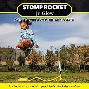 Stomp Rocket Jr Glow Rocket Launcher for Kids - 4 Glow-in-The-Dark Rockets - Outdoor Fun Toy Gift for Boys & Girls - STEM Soft Foam Blaster Set Soars Up to 100 Feet - Ages 3 & Up