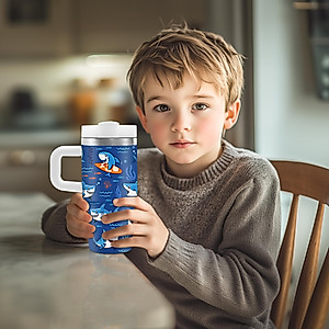 Shark Gifts for Boys, Shark Tumbler with Handle and Straw for Kids 14 oz, Gifts for Shark Lovers Kids, Cute Shark Themed Gifts for Toddlers, Insulated Stainless Steel Shark Mugs for Boys Girls