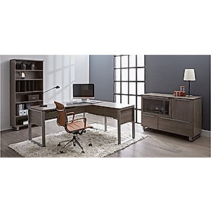Unique Furniture Modern Zelma 5-Shelf Bookcase with Adjustable Shelves, Metal Frame Base, Freestanding for Office, Living Room, Bedroom, Library, Study Room, 13 x 32 x 72 in., Grey