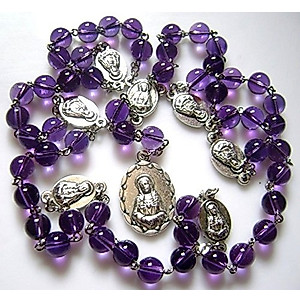 elegantmedical HANDMADE Valuable Amethyst Bead 7 SEVEN SORROWS MARY ROSARY BEADS CATHOLIC NECKLACE Box