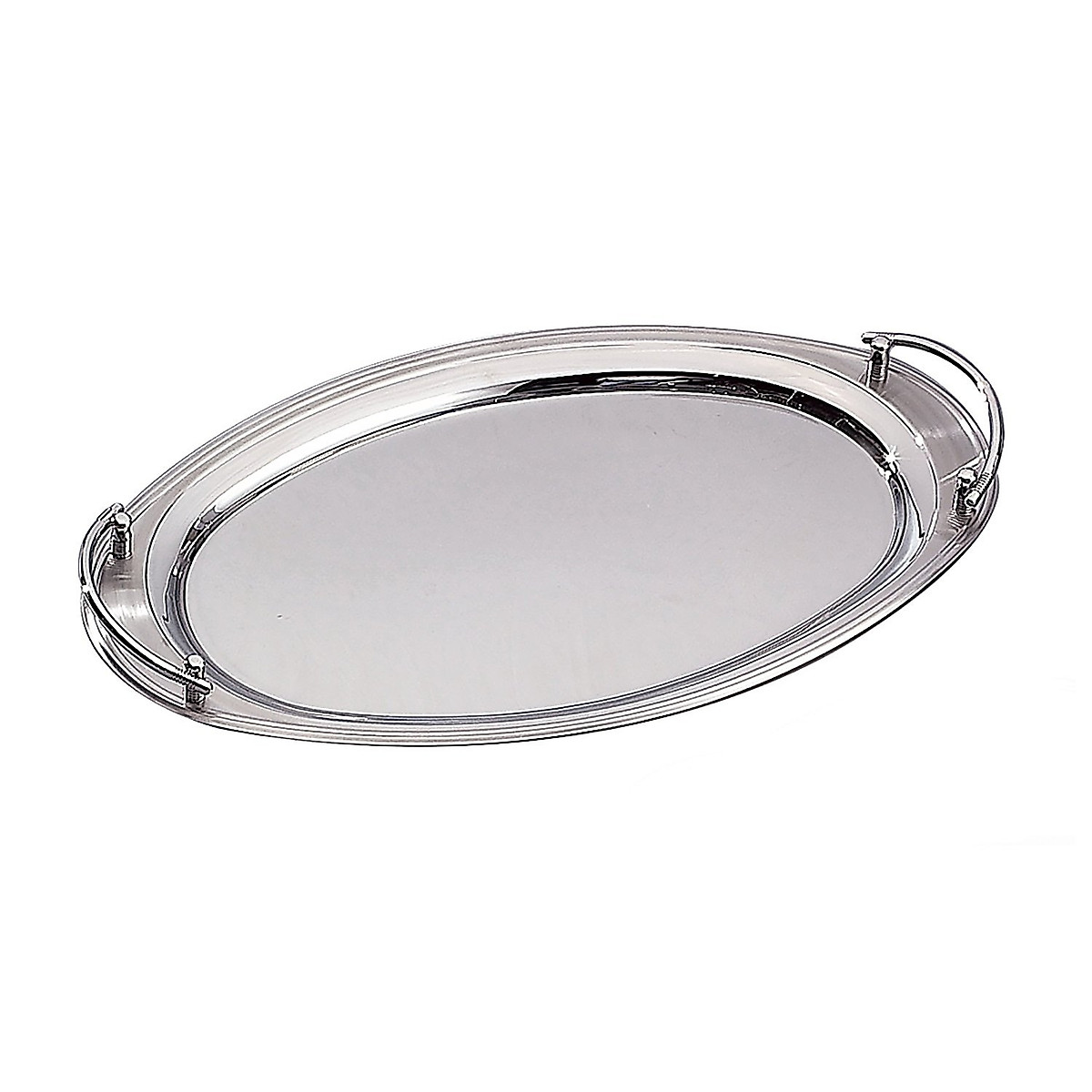Elegance Silver 73028 Oval Stainless Steel Tray with Handles, 22" x 13",Large