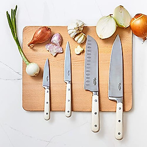 MARTHA STEWART Eastwalk 14 Piece High Carbon Stainless Steel Cutlery Knife Block Set w/ABS Triple Riveted Forged Handle Acacia Wood Block - Linen