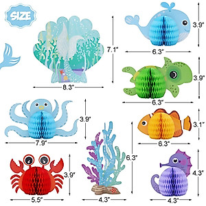 Distaratie 8 Pcs Under The Sea Party Decorations Sea Animal Honeycomb Centerpiece Mermaid Birthday Party Supplies for Beach Baby Shower Wedding Pool Party