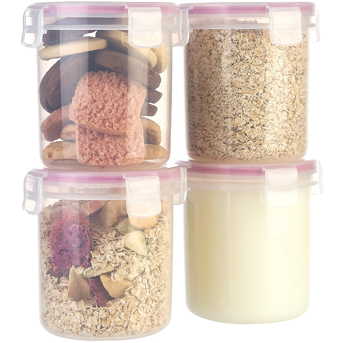 Komax Biokips Overnight Oats Containers with Lids Set of 4 – Round Airtight Food Storage Containers for Oatmeal, Cereal, Milk & More – BPA-Free Meal Prep Container Set w/Locking Lids (18.6 oz)