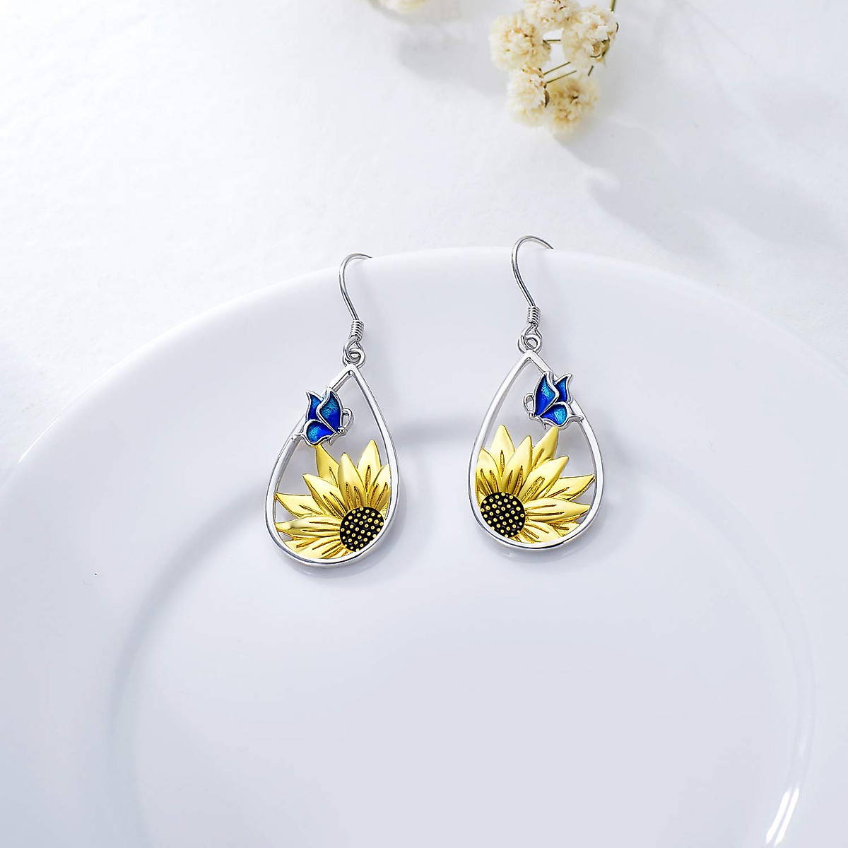 Sunflower/Dragonfly/Daisy Teardrop Dangle Earrings 925 Sterling Silver Boho Bohemian Sunflower Hook Earrings for Women Mothers Day Jewelry Gifts