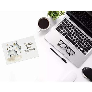 36 Safari Thank You Cards Boxed With Envelopes and Stickers, Kids or Baby Shower Thank You Note, Jungle Greenery Gold 4x6 Varied Zoo Animal Giraffe Gratitude Card Pack For Party, Girl Boy Children Birthday Stationery