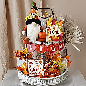 Thanksgiving Decorations, Fall Thanksgiving Tiered Tray Decor Bundle , Thanksgiving Gnome Plush,Fall Wood Signs for Fall Harvest , Thanksgiving Day, Autumn Home and Office Decor -(Tray Not Included)