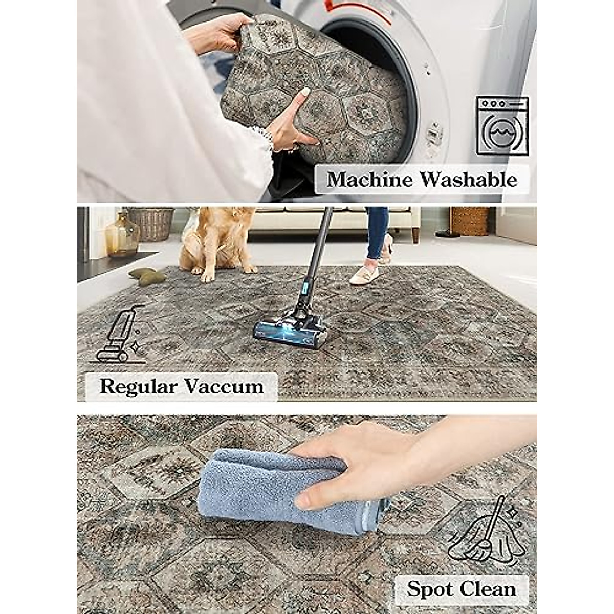 Lahome Entryway Rugs Indoor Small 3x5 Area Rug, Bathroom Rugs Non Slip Washable, Geometric Tribal Non Skid Throw Rugs with Rubber Backing for Bedroom Kitchen Living Room Front Door, Antique/Moss