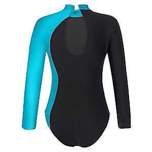 winying Girls Kids Sparkly Rhinestones Gymnastic Leotard Long Sleeve Ballet Dance Athletic Workout Bodysuit Unitard Blue 14 Years