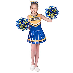 Spooktacular Creations Girl Blue Cheerleader Costume, Halloween Cute Cheer Uniform Outfit with Accessories for Halloween High School Cheerleader Dress Up Costume-M