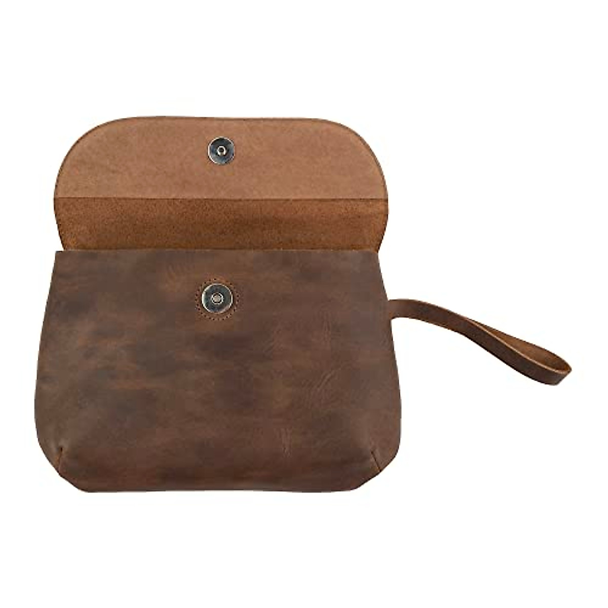 Hide & Drink, Chic Clutch Bag Handmade from Full Grain Leather, Wrist Wallet for Cards, Phone, Cables, Make Up and Money :: Bourbon Brown