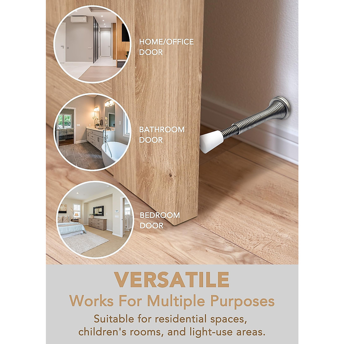 12 Pack Door Stoppers, Extended from 3-Inch to 4inch Spring Door Stop with Rubber Bumper Tips, Prevents Wall &Door Damage, Satin Nickel Finish (Silver)…