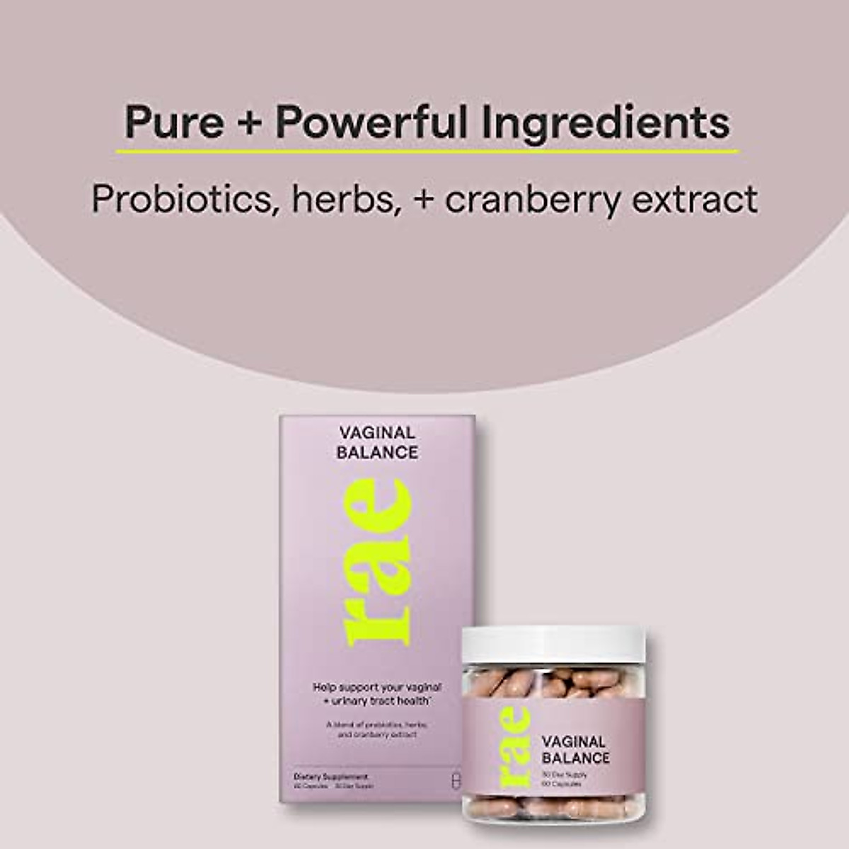 Rae Wellness Vaginal Balance Capsules - Natural Vaginal Health and Urinary Tract Supplement with Cranberry, Probiotics, Garlic and More - Vegan, Non-GMO, Gluten-Free - 60 Caps (Pack of 1)