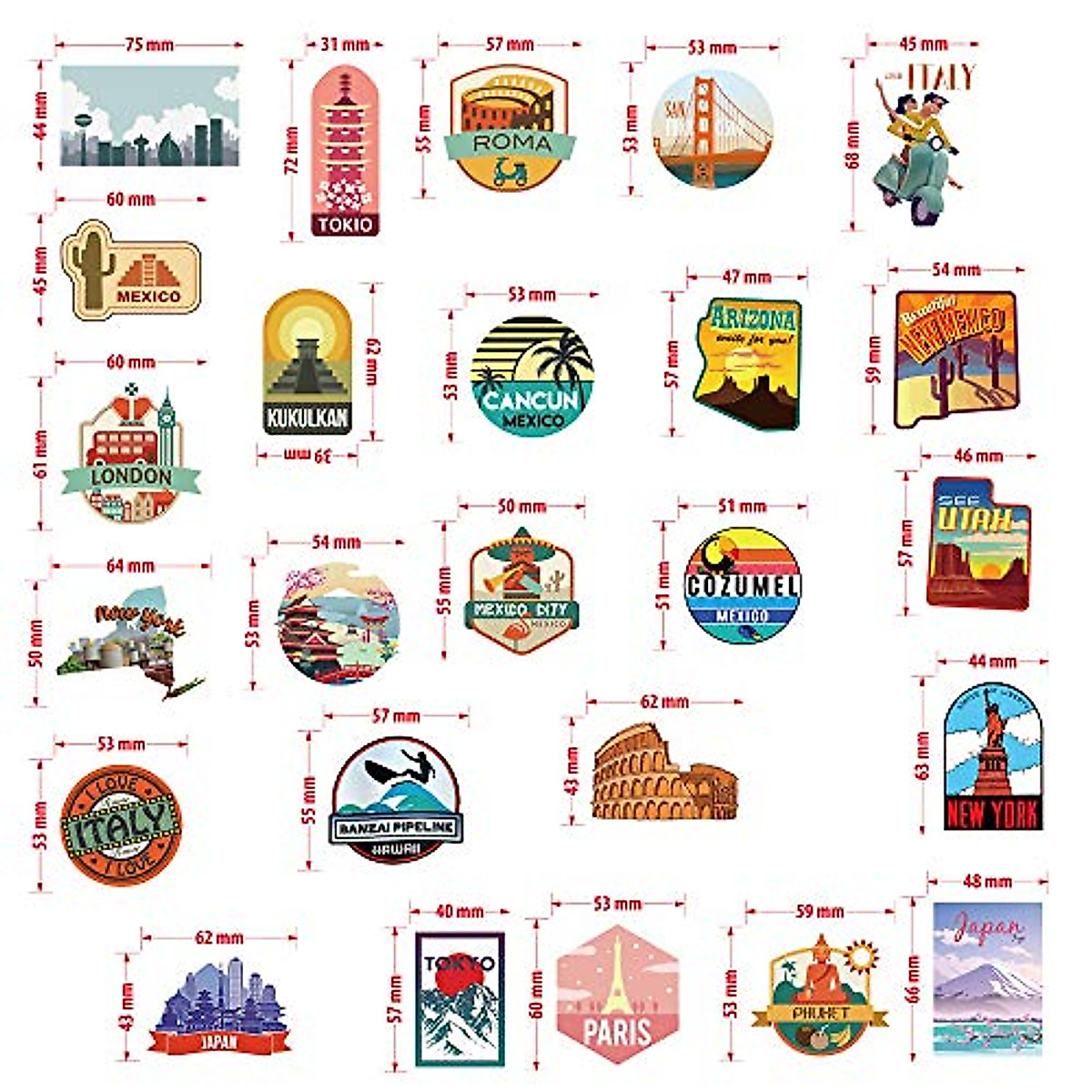 Travel Stickers - 50 Pack Around The World Stickers Map Decals Famous Tourism Country Waterproof Tourist Wonders Sticker Outdoor Decorations for Water Botter Laptop Gift to Kids Teens (Travel)