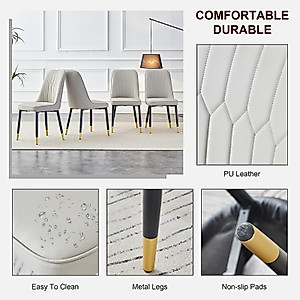 5-Piece Modern Glass Dining Table Set, 63" Kitchen Table with White Imitation Marble Pattern Tabletop and 4 Light Gray Dining Chairs Rectangular Kitchen Table Set Dining Room Table Set for 4