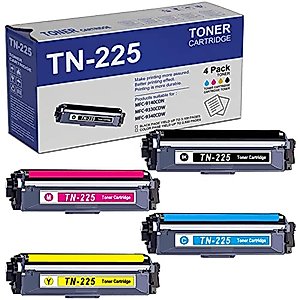 4-Pack (1Black+1Cyan+1Magenta+1Yellow) TN225 TN-225 Compatible Toner Cartridge Replacement for Brother HL-3140CW 3150CDN MFC-9130CW 9340CDW DCP-9015CDW 9020CDN Printer Sold by Feromyink.