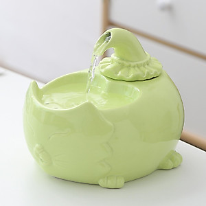 Topjia Pet Ultra Quiet Intelligent Drinking Machine,Ceramic Cat Drinking Water Fountain, USB Electric Water Dispenser,Tabletop Fountains Decoration for Home Office, Green A