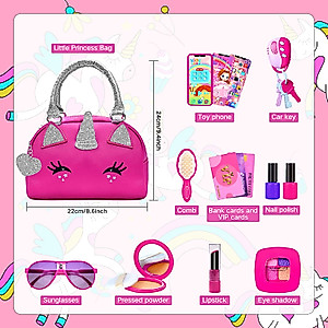 FFTROC Unicorns Pretend Play Toddler Girl Purse with Makeup Toys Set, Little Girls Purse Toys for 3 4 5 6 7 Year Old Girl Gifts, Kids Purse for Christmas, Birthday Gifts for Ages 3-5 4-5 6-8