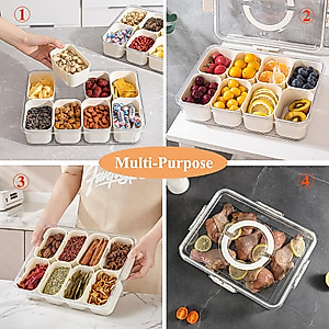 JEESA Divided Serving Tray with Lid and Handle Set of 1 Plastics Snackle Box Charcuterie Tray Portable Divided Serving Platter for Cookies, Veggie, Candy, Fruit, Relish, Meats