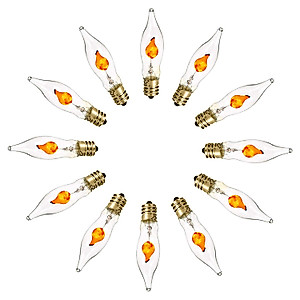 MaoTopCom 12 Pack Flicker Flame Light Bulbs, Crystal Clear, E12 Candelabra Base Replacement Bulbs for Electric Window Candles, Indoor/Outdoor String Lights, 3 Watt, 110 Volts