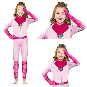 Princess Peach Costume for Girls, Super Brothers Princess Peach Cosplay Costume Jumpsuit with Accessories for Halloween (110(5-6Years))