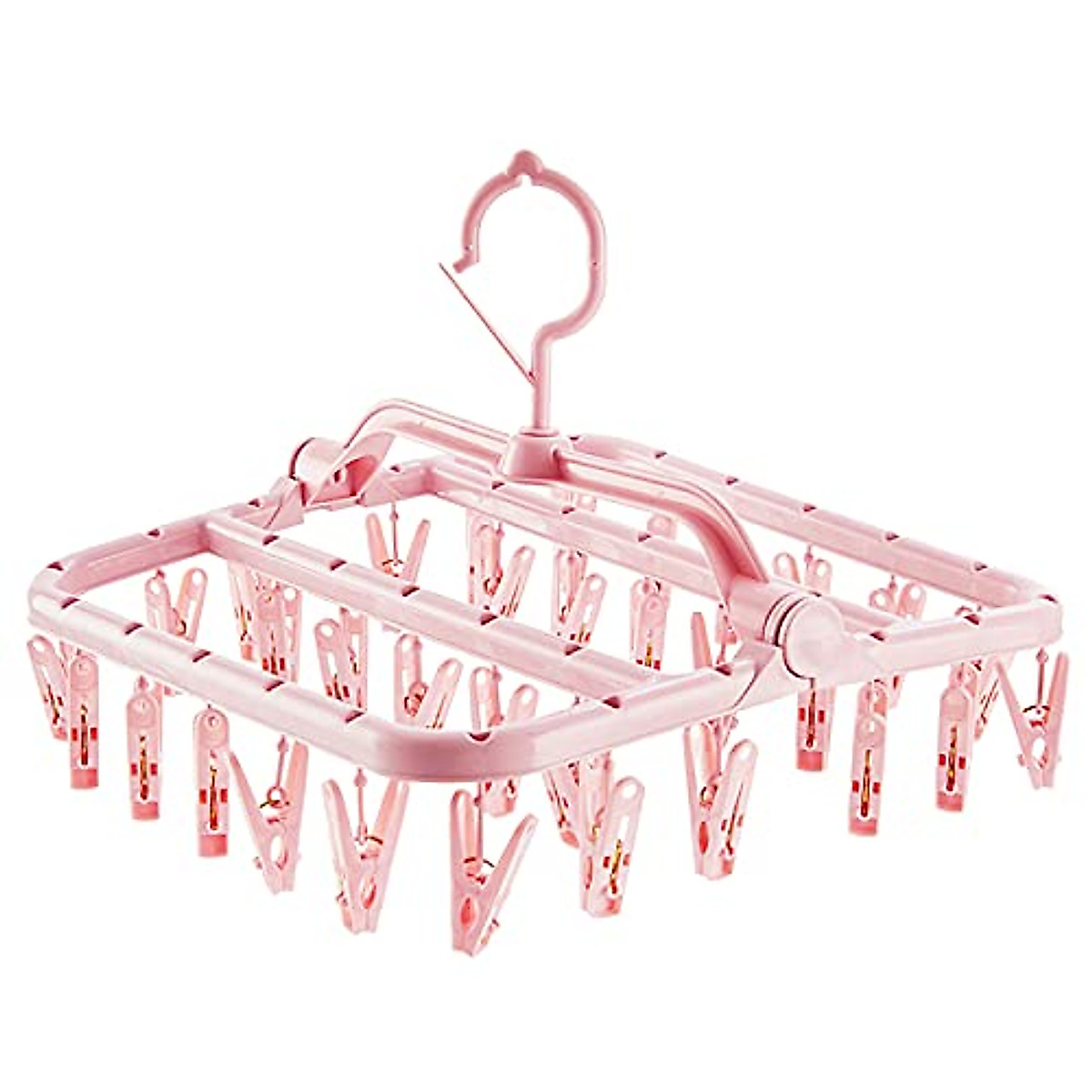 Rivama Foldable Clip Hangers with 32 Clips,Clothes Drying Rack with Clips,Folding Laundry Clip and Drip Drying Hanger for Socks,Underwear,Bras,Lingerie,Towels,Diapers,Baby Clothes,Scarf (Light Pink)
