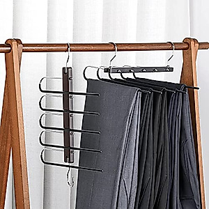 Wetheny Pants Hangers Space Saving 2 Pack-Wooden Hangers for Pants Scarf Jeans Skirt- Multifunctional Pants Rack for Closet Organizers and Storage