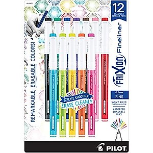 PILOT Pen 11452 FriXion Fineliner Erasable Marker Pens, Fine Point, Assorted Color Inks, 12 Count-Pack
