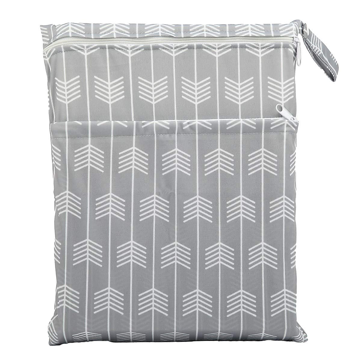 Sigzagor 2 Wet Bags Reusable Diaper Nappy Waterproof With Two Zippered Pockets (Gray Arrow and Deer Heads)