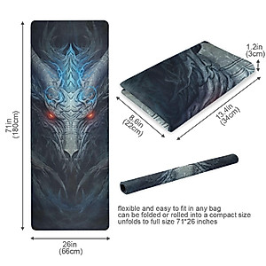 GOODOLD Black Dragon Head Yoga Mat, 71 x 26 Inch Non-slip Yoga Mats Folding Travel Exercise Mat Indoor Outdoor Gym Pilates with Storage Bag for Women Men