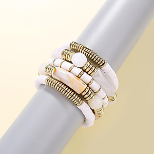 White Bamboo Tube Bangles Bracelet Chunky Curved Stacking Clear Acrylic Colorful Beads Stretchable Friendship Gold Bracelets Gifts For Bestfriends, Couple