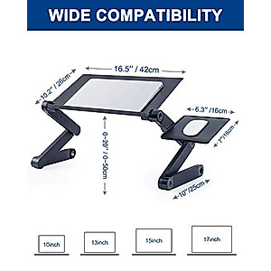 RAINBEAN Adjustable Laptop Desk, Laptop Stand for Bed Portable Lap Desk Foldable Table Workstation Notebook Riser with Mouse Pad