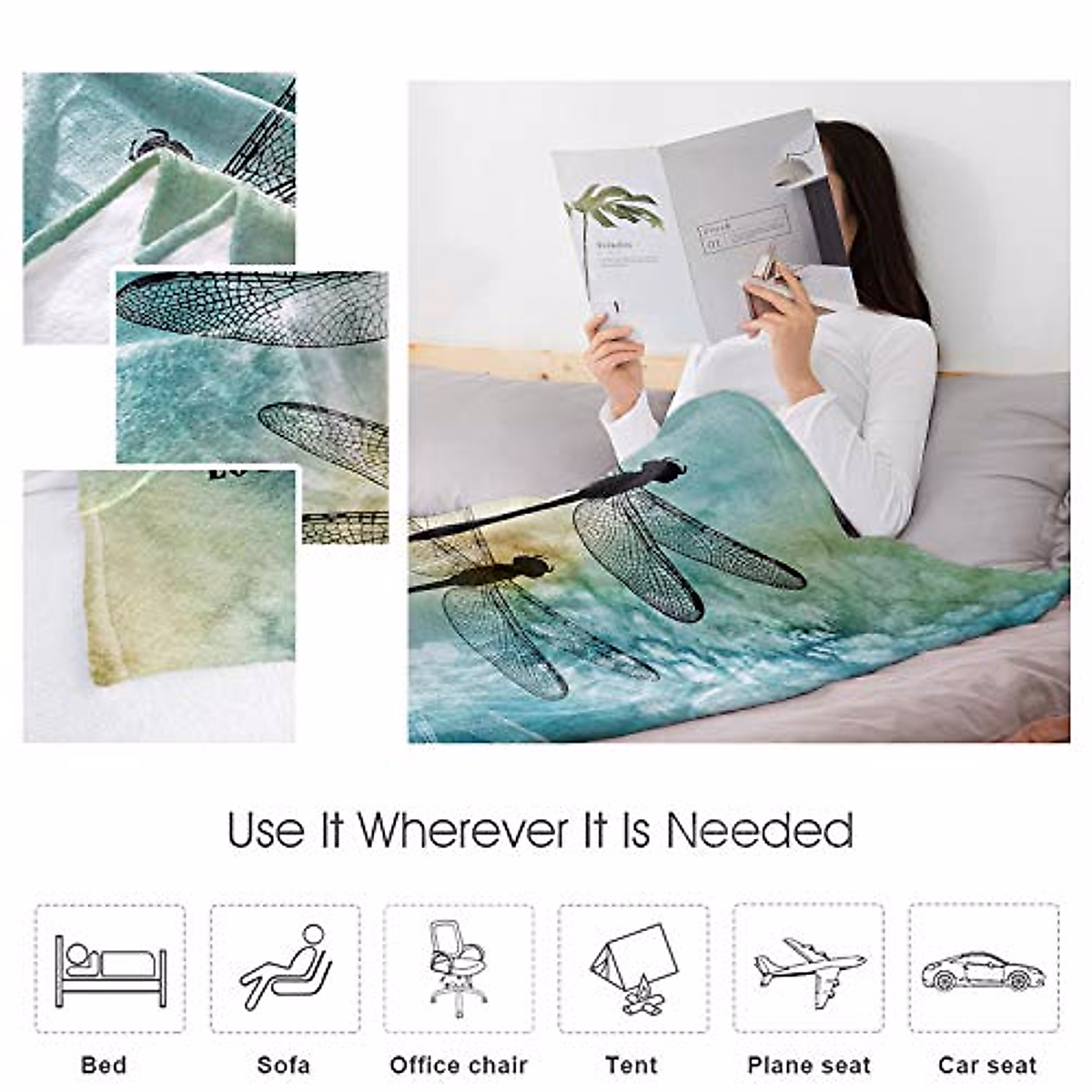 Dragonfly Throw Blanket,Flannel Fleece Blanket,Soft Cozy Fuzzy Comfy Warm Cute Lightweight Blanket for Women Adult Girl,Kid,Baby-Decor Gift-Dragon Fly Microfiber Nap Blanket for Couch,Bed,Sofa-60"x50"