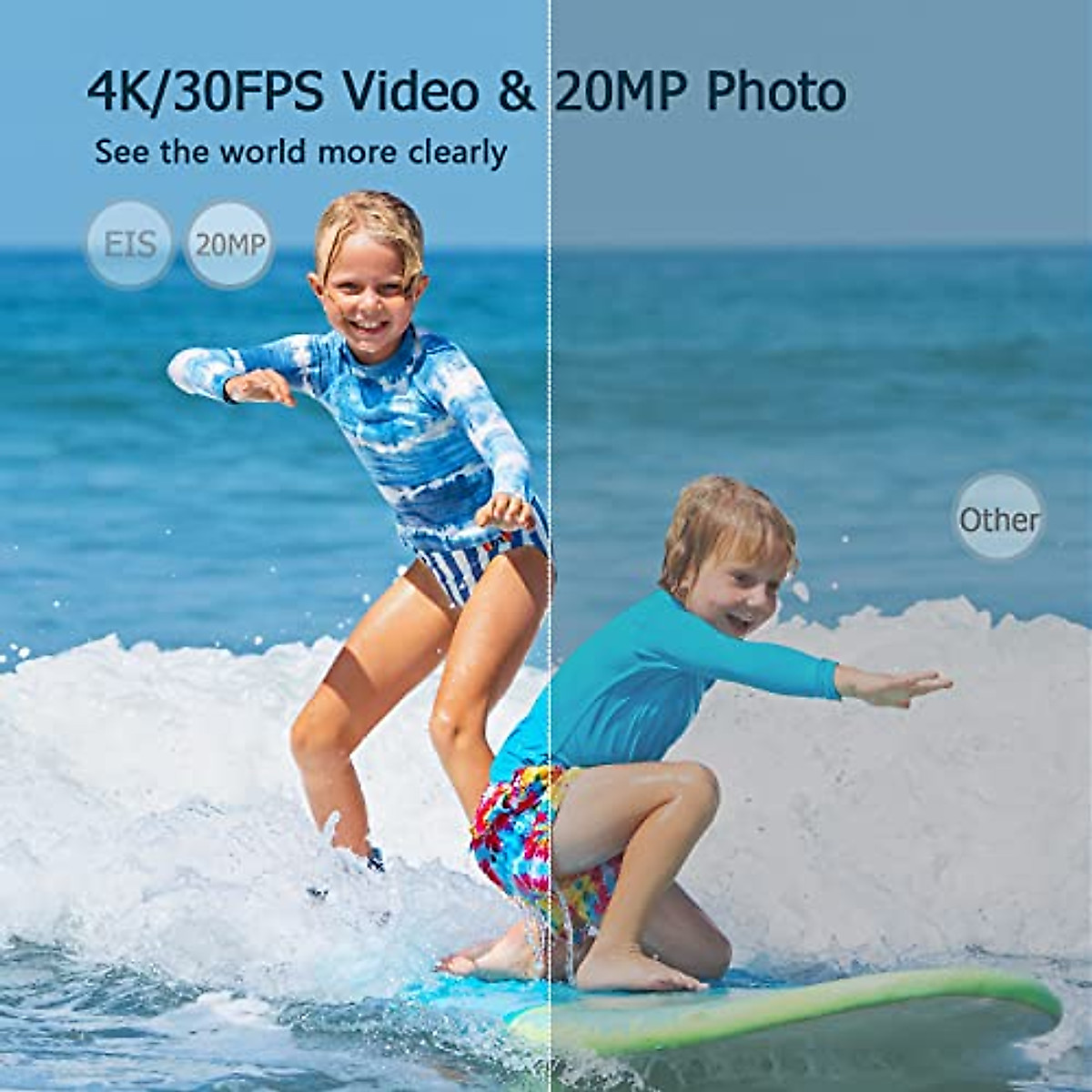 Action Camera 4K,20MP 40M Underwater Waterproof Camera,2.0'' LCD Screen WiFi 170° Wide Angle EIS Sports Cam with External Microphone Remote Control 2x1050mAh Batteries and Helmet Accessories Kit
