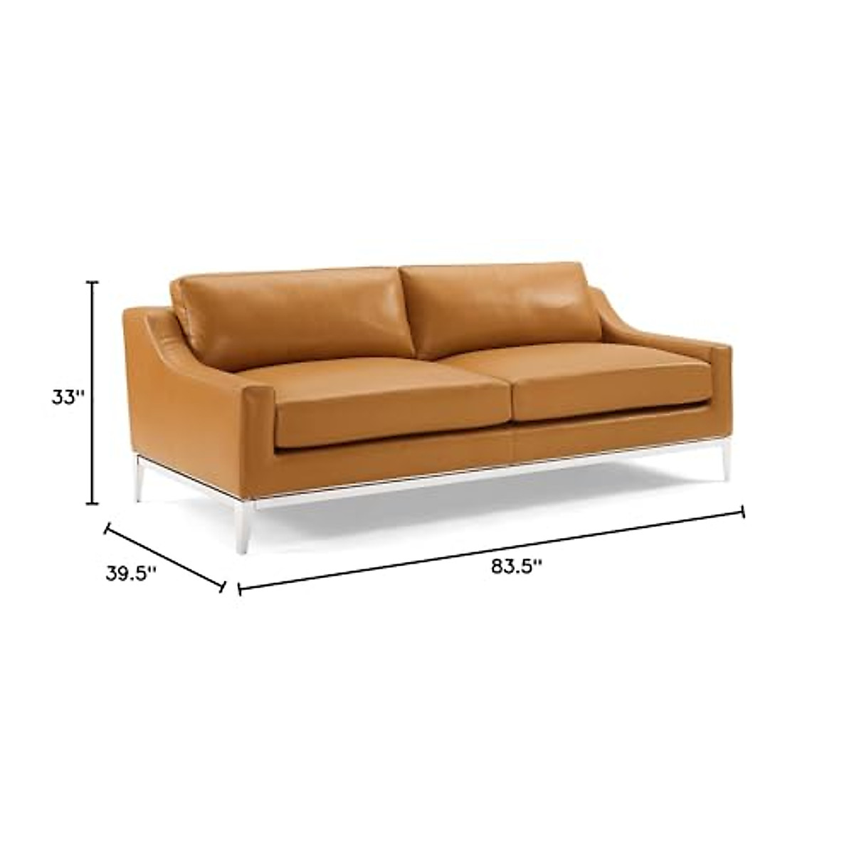 Modway Harness 83.5" Leather Sofa in Tan with Stainless Steel Base