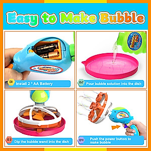 2 in 1 Bubble Gun Bubble Machine for Toddlers Kids, 2 Modes Large and Rich Small Bubbles for Kids 3-5 with Bubble Solution, Bubble Wand for Kids Outdoor Toys Birthday Gifts for 3 4 5 6 7 8 Years Old