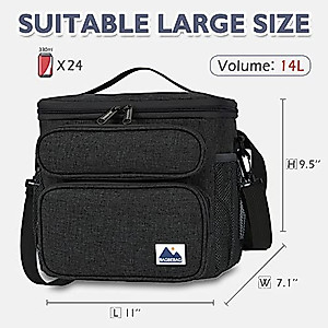 BAGBEBAG Lunch Bag for Men Women, Insulated Lunch Bag Women Man, Adult Lunch Box for Men Women, Large Lunch Bag for Office Work Picnic, Leak-proof Cooler Bag, 24-Can,14L (Black)