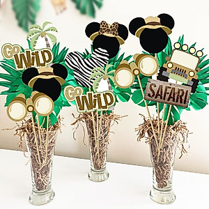 Mickey-Safari Centerpiece Sticks- Let's Go Wild Jungle Animal Birthday Party Baby Shower Table Toppers for Kids（28PCS）