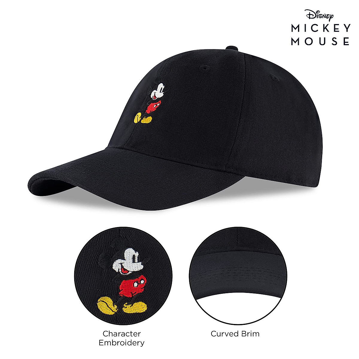 Disney Men's Baseball Cap, Mickey Mouse Adjustable Hat for Adult, Black, One Size