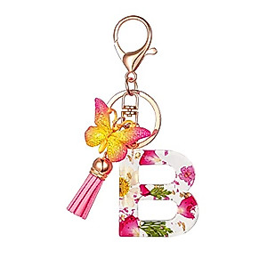 Suweibuke Cute Key Chains for Women Girls, Initial Letter Keychains with Tassel and Butterfly, Charms for Purse Backpacks Handbags Bags (B)