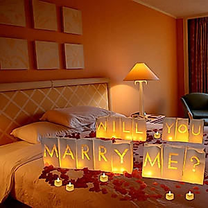 Treela 4071 Pcs Will You Marry Me Sign Luminary Letters Paper Bags Proposal Wedding Decorations Red Rose Petals Heart Flameless Tealight Candles for for Wedding Romantic Night Engagement Party