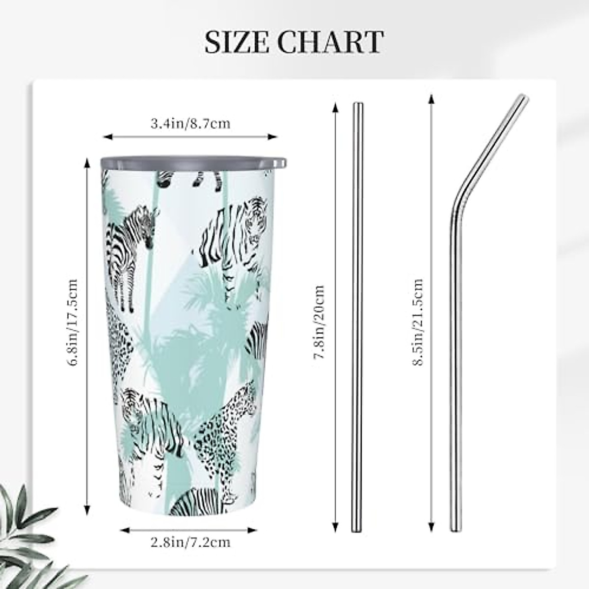 Yaxongx 20oz Tumbler Leopards Tiger Zebra Double Wall Vacuum Insulated Coffee Mug with Lid and Metal Straw Brush Reusable Stainless Steel Water Bottle Travel Cup Gifts for Car Ice Drinks Hot Beverage