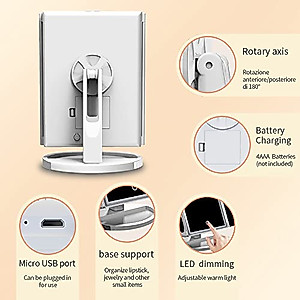 ZL ZELing LED Makeup Mirror with Lights, Trifold Vanity Mirror with 3X/5X/10X Magnification, Smart Touch Control, Dual Power Supply, Portable Cosmetic Mirror,Gift for Women